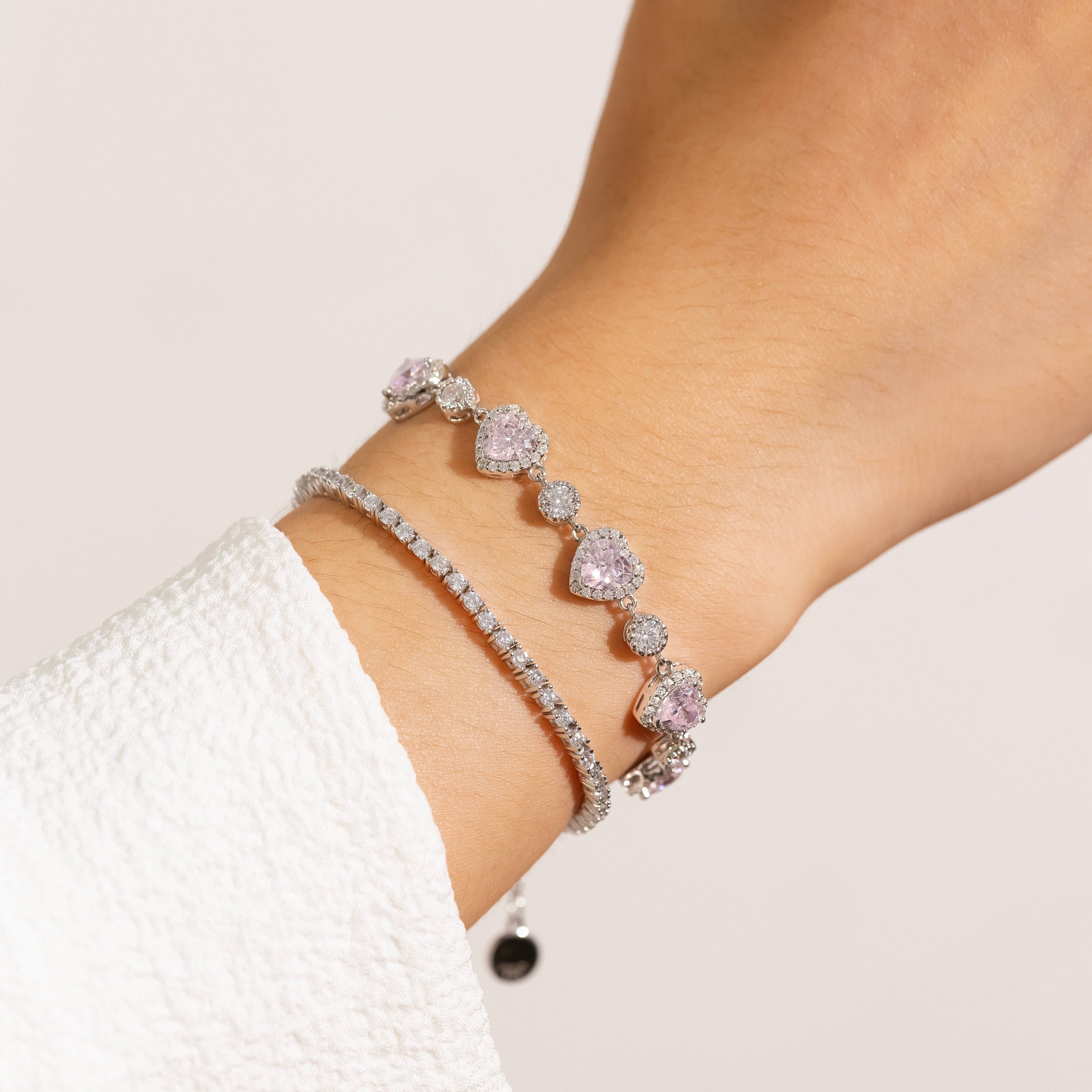 FANCIME "Ms Charming" Halo Heart Sterling Silver Tennis Bracelet ...