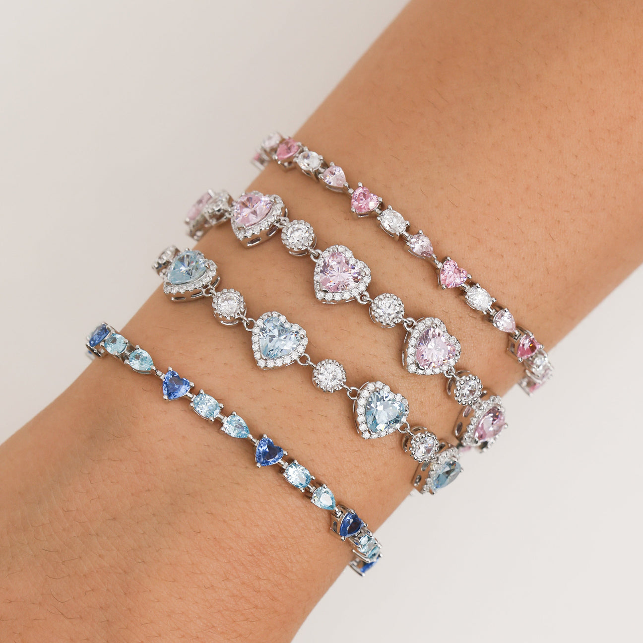 FANCIME "Ms Charming" Halo Heart Sterling Silver Tennis Bracelet ...