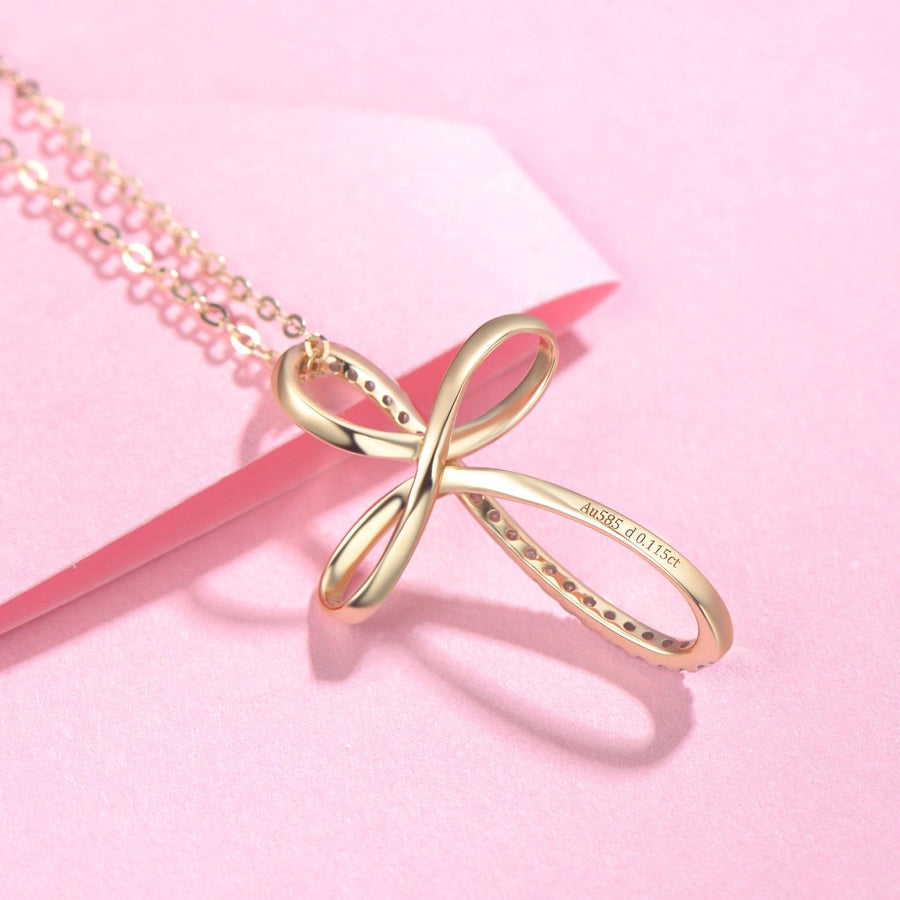 Pave-Set Diamond Infinity Cross Pendant 14K Yellow Gold Necklace – FANCI.ME